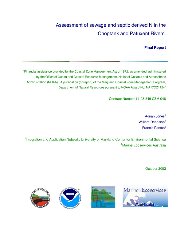 Assessment of sewage and septic derived nitrogen in the Choptank and ...