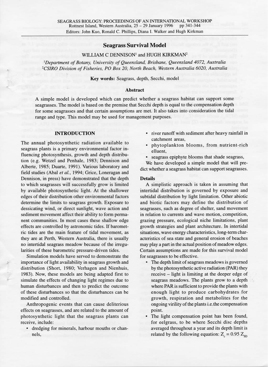 Seagrass survival model | Publications | Integration and Application Network