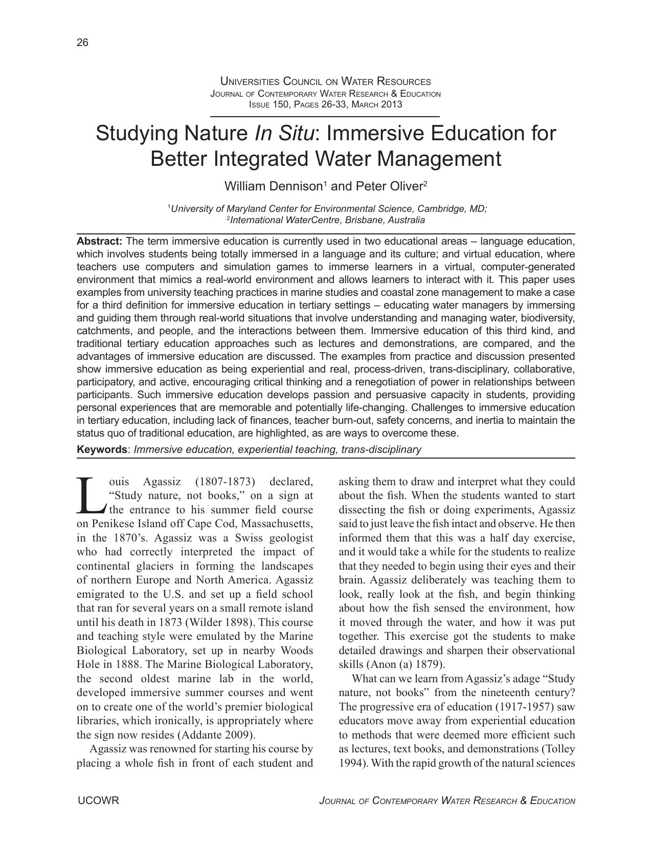 Studying Nature In Situ: Immersive Education for Better Integrated Water Management ...