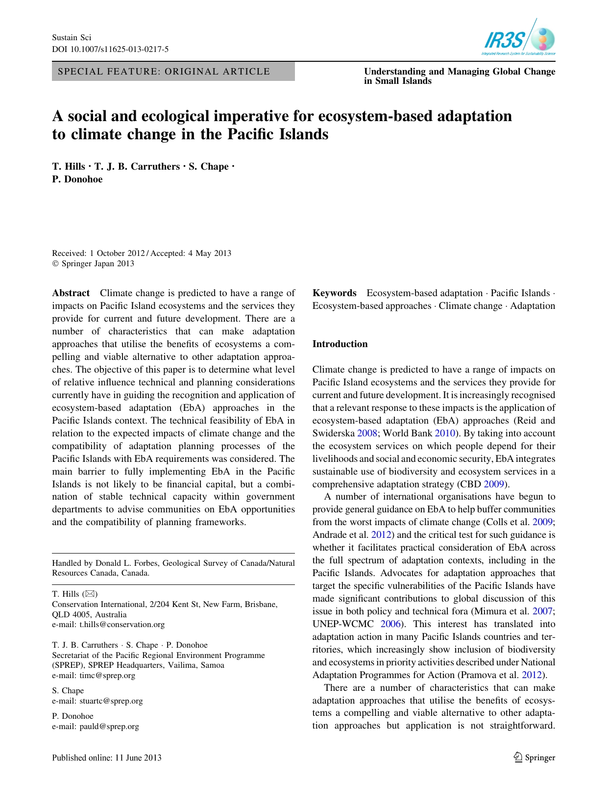 A social and ecological imperative for ecosystem-based adaptation to ... A social and ecological imperative for ecosystem-based adaptation to ...