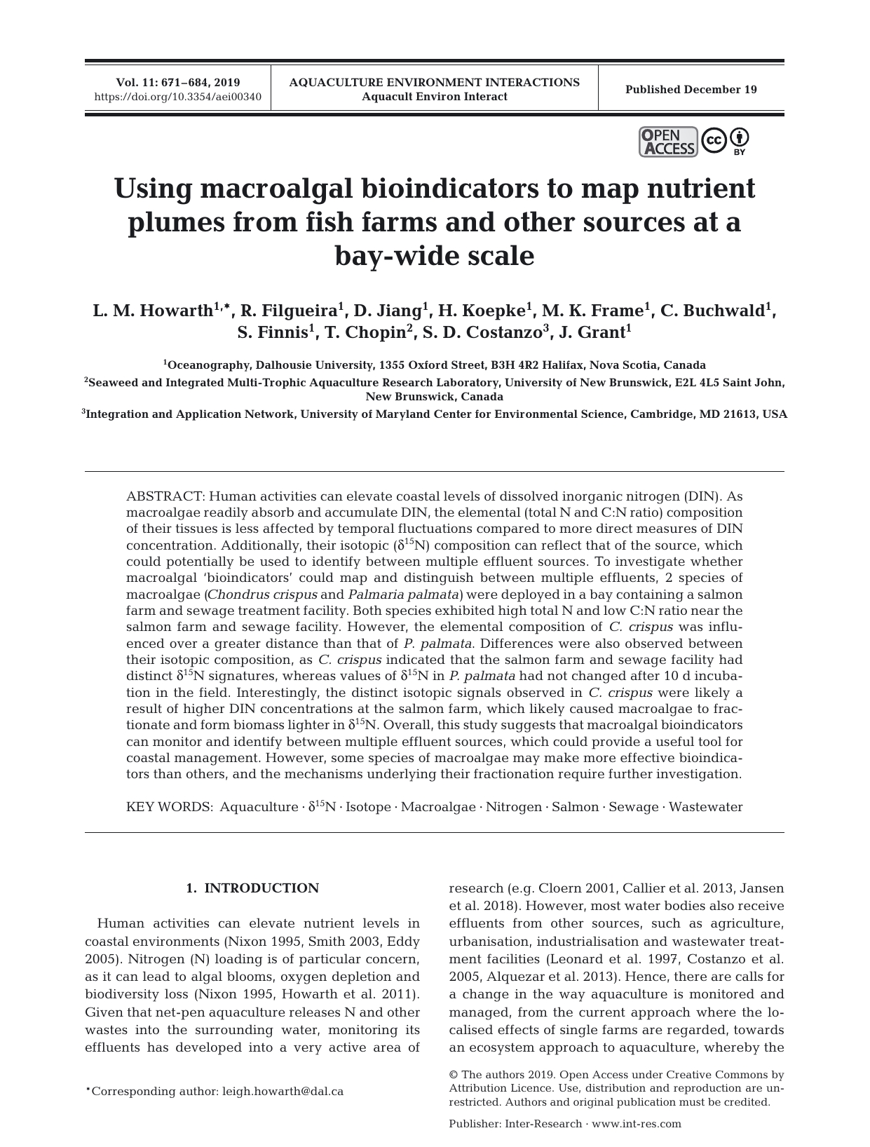 Using macroalgal bioindicators to map nutrient plumes from fish farms ...