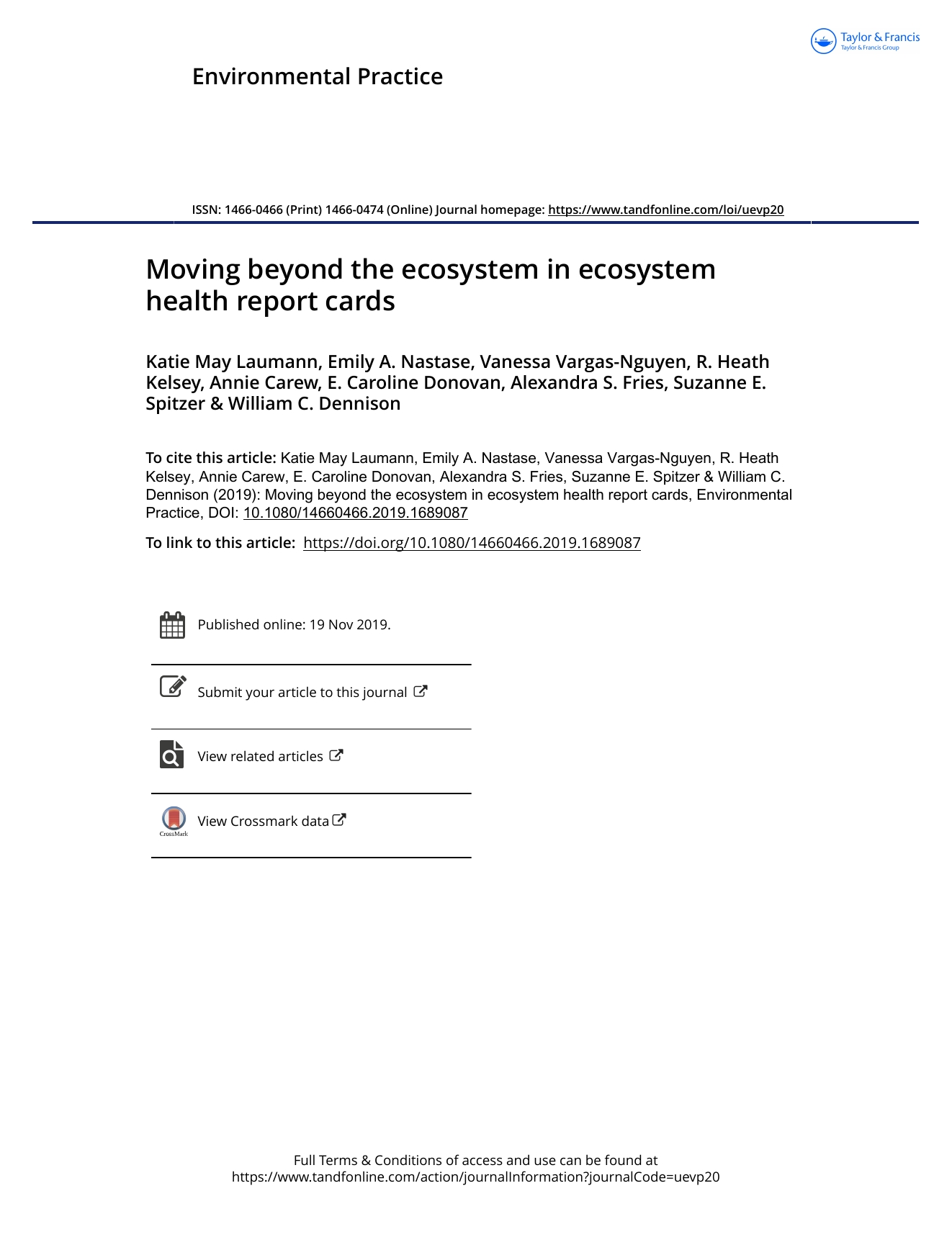 Moving beyond the ecosystem in ecosystem health report cards ...