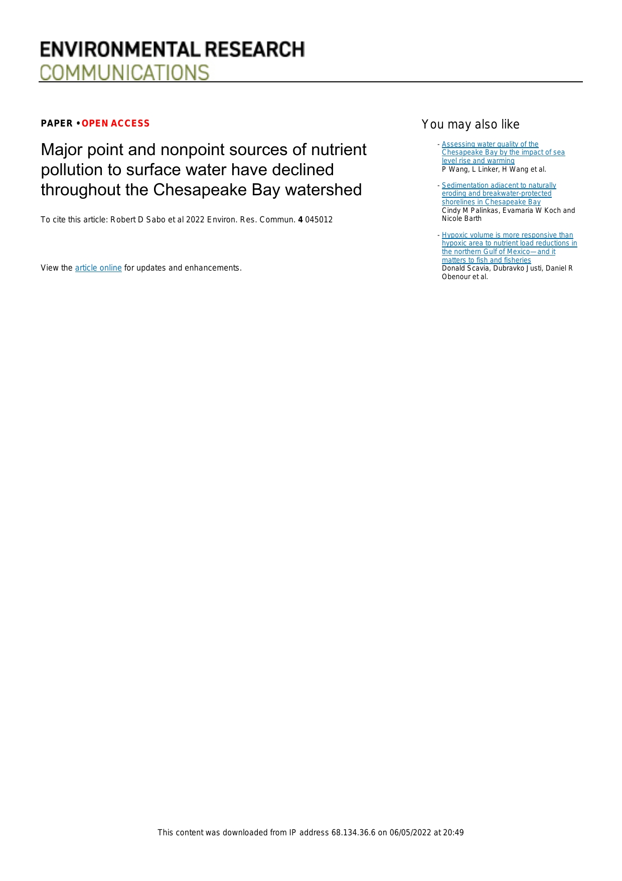 Major point and nonpoint sources of nutrient pollution to surface water ...