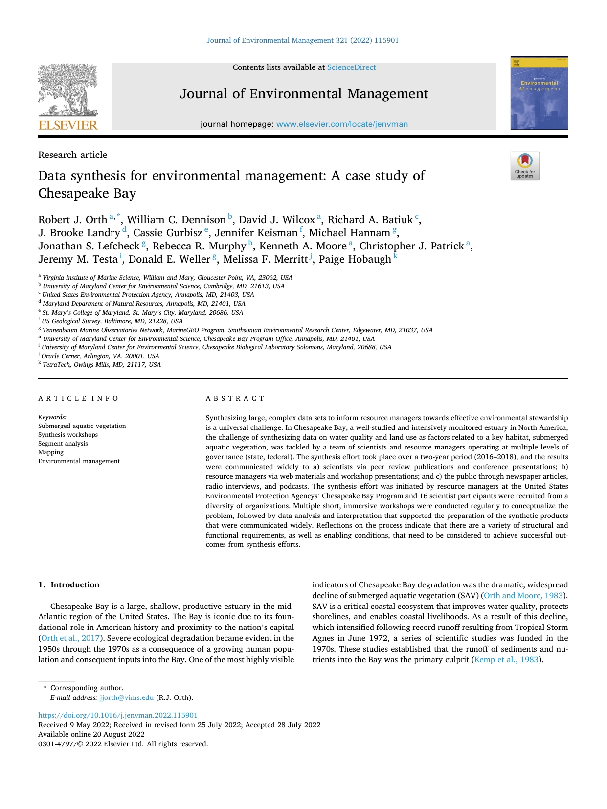 Data synthesis for environmental management: A case study of Chesapeake ...