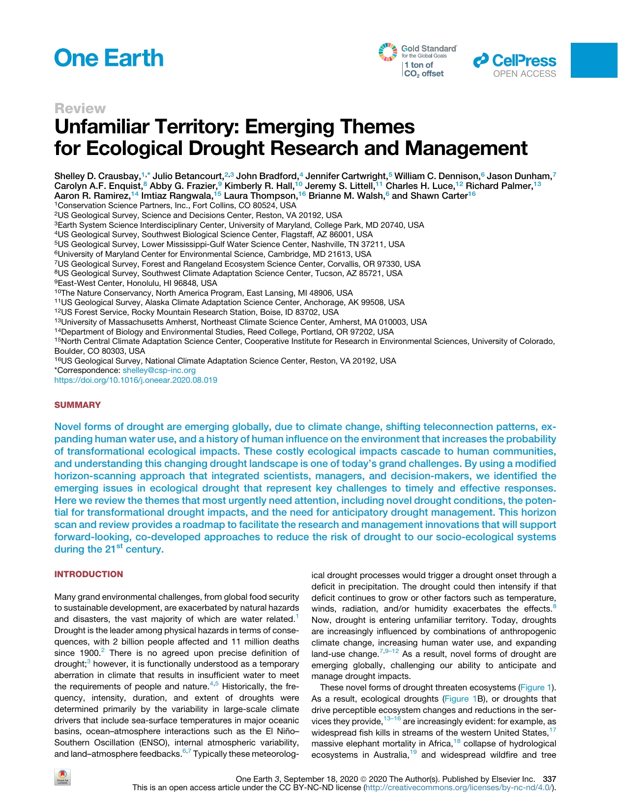 Unfamiliar Territory: Emerging Themes for Ecological Drought Research ... Unfamiliar Territory: Emerging Themes for Ecological Drought Research ...