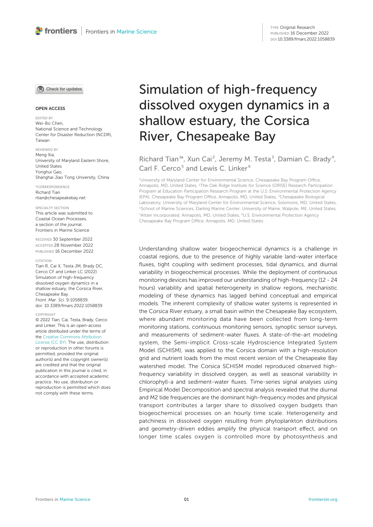Simulation of high-frequency dissolved oxygen dynamics in a shallow ...