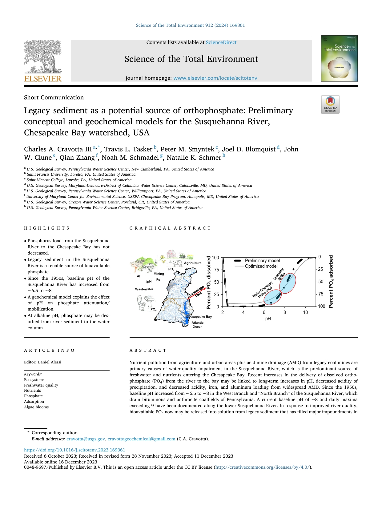 Legacy sediment as a potential source of orthophosphate: Preliminary conceptual and geochemical ...