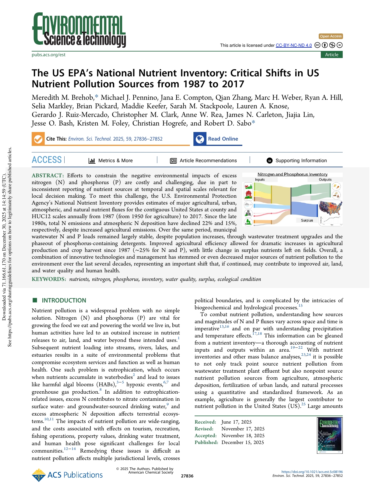 The US EPA’s National Nutrient Inventory: Critical Shifts in US Nutrient Pollution Sources from ...