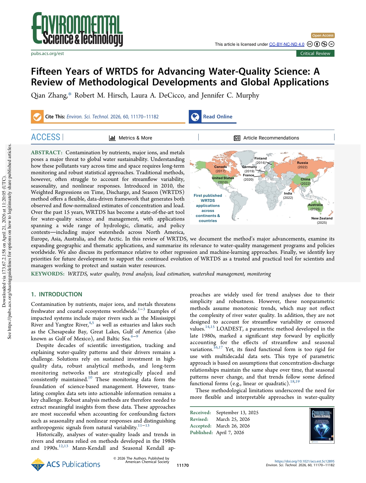 Fifteen years of WRTDS for advancing water-quality science: A review of ...